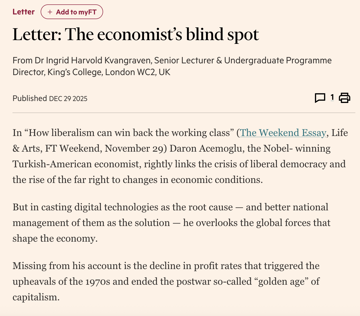 FT letter: The economist’s blind spot – Ingrid's website